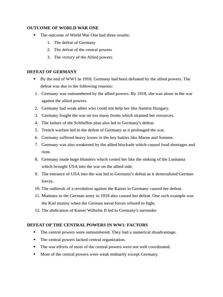 Unit 21 - Outcome of World War One | PDF | German Empire | World War I