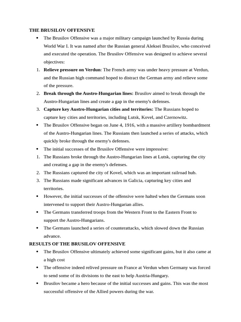 Overview of the Brusilov Offensive | PDF | Battles Of World War I ...