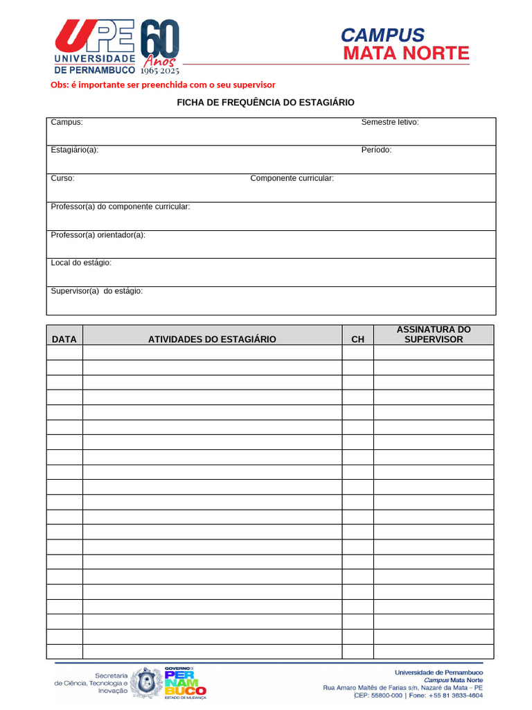 Ficha de Frequência Ao Estágio Modelo de Preenchimento | PDF