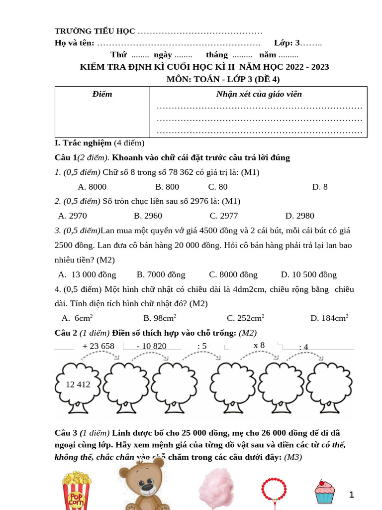 Đề CK2 - Toán Lớp 3-kntt | PDF