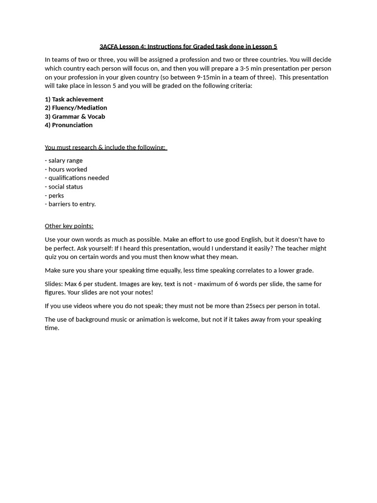 3a FISA S1 L4 Instructions For Graded Presentations (L5) | PDF