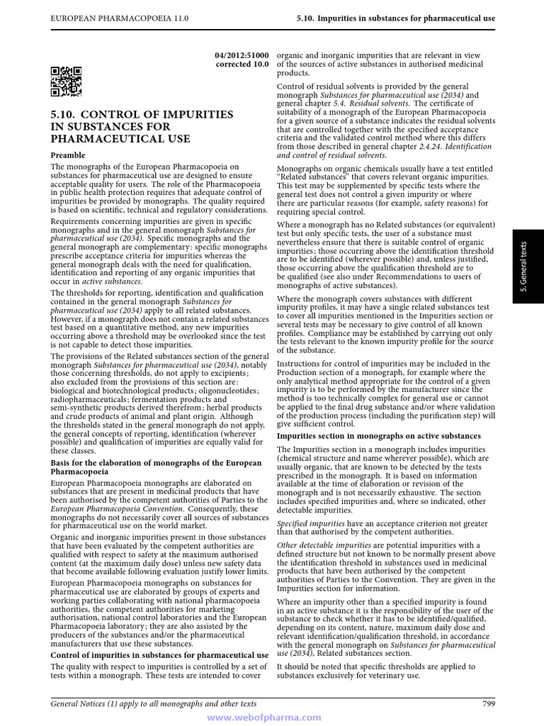 Control of Impurities in Pharmaceuticals | PDF | Chemical Substances