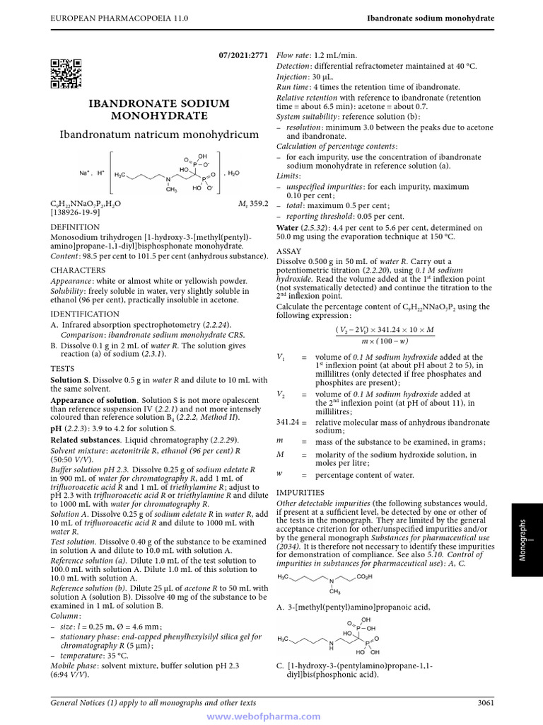 Ibandronate Sodium Monohydrate | PDF | Solubility | Sodium