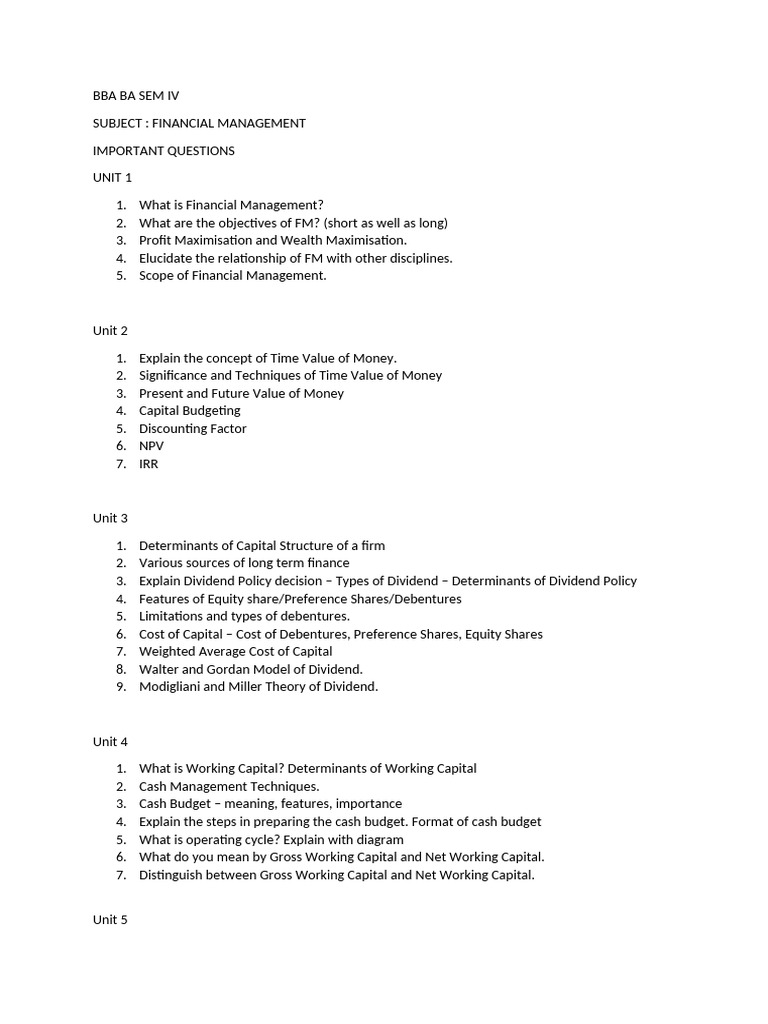 FM - Important Questions | PDF