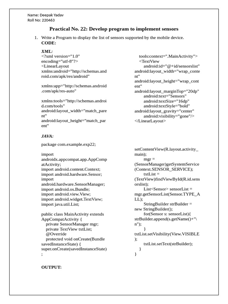 Android Sensor and Fragment Implementation | PDF | Android (Operating System) | Operating System ...