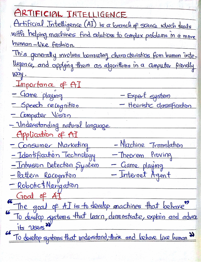 Artificial Intelligence Notes | PDF