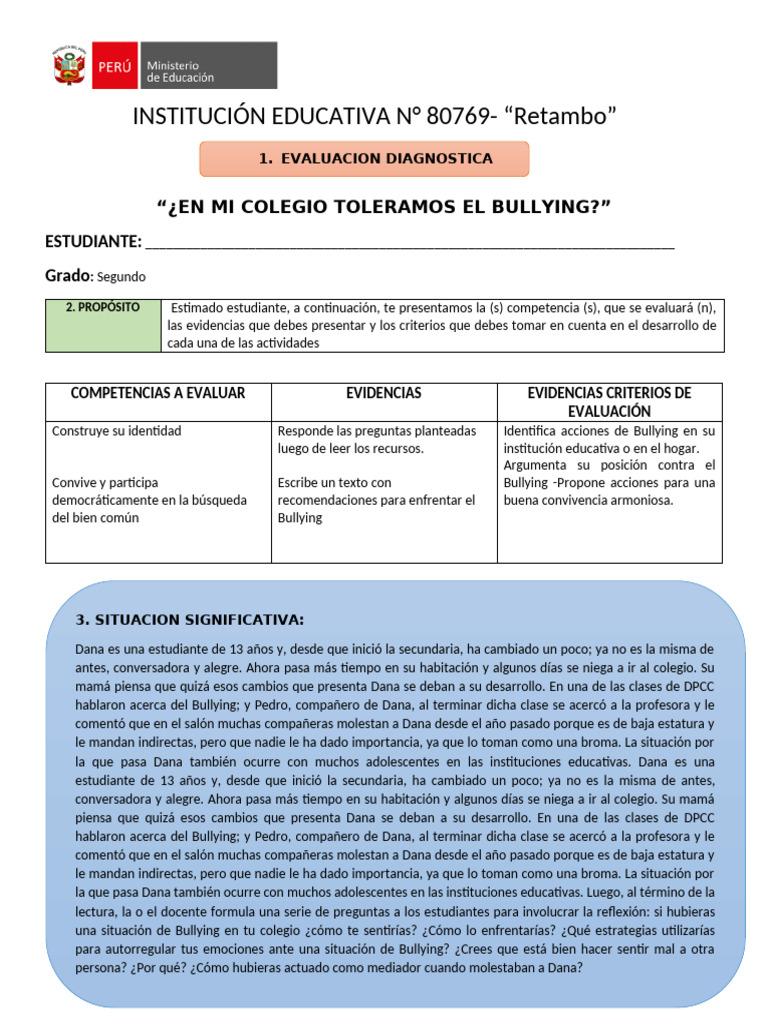 EVALUACION DIAGNOSTICA DPCC-segundo | PDF | Las emociones | Evaluación