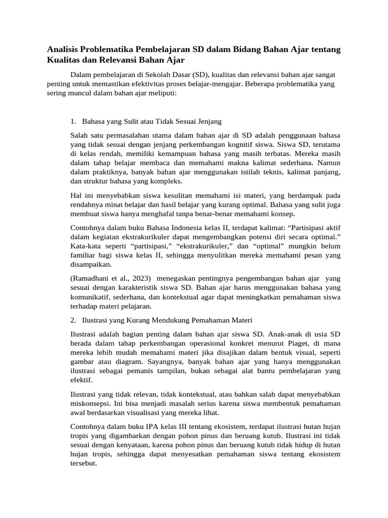 Analisis Problematika Pembelajaran SD Dalam Bidang Bahan Ajar Tentang ...