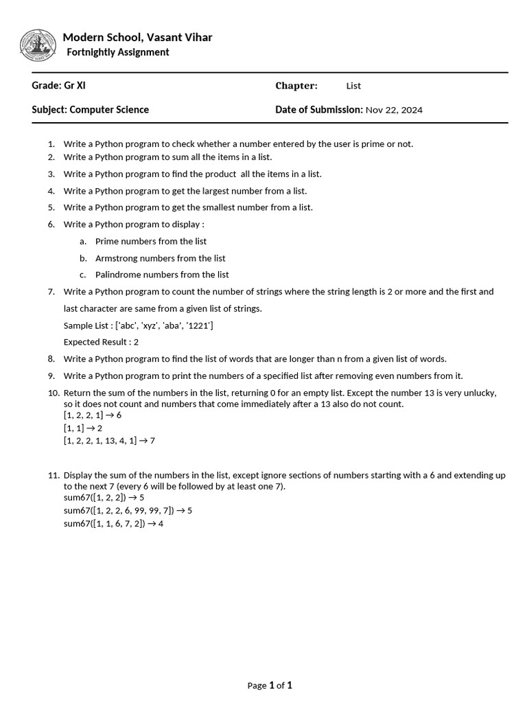 Assignment CS GR XI - List | PDF