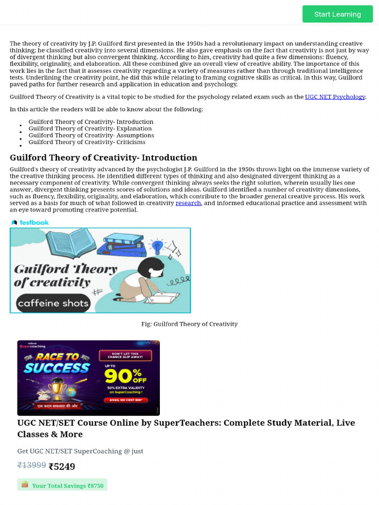 Guilford Theory of Creativity - UGC NET Notes and Study Material | PDF