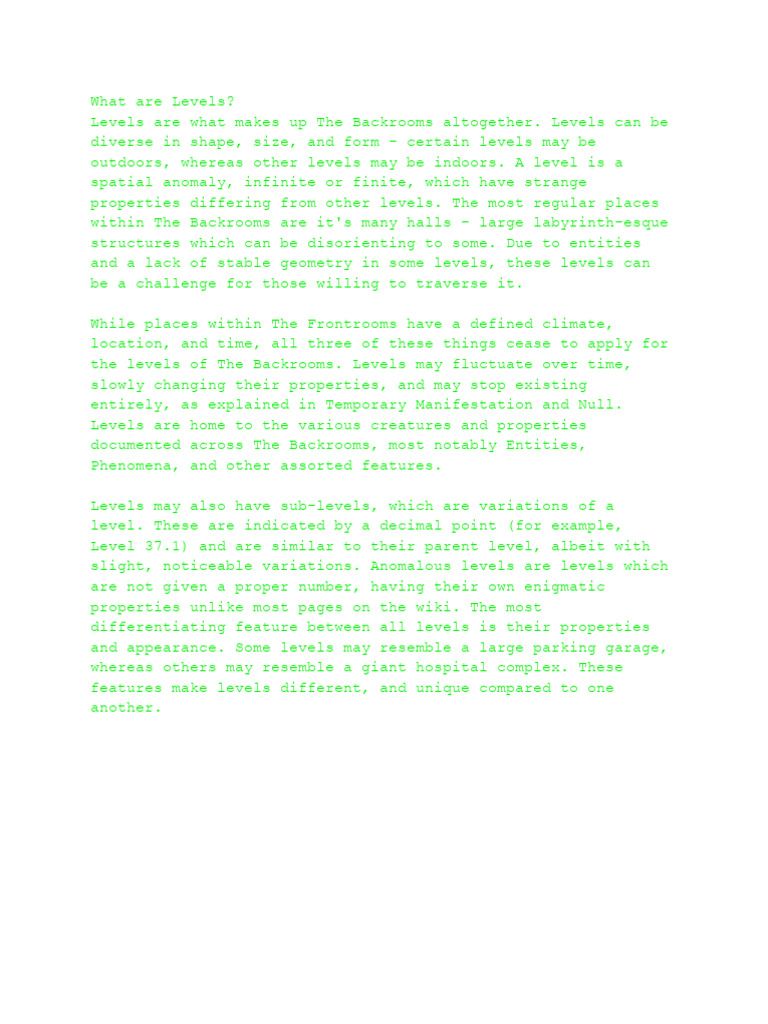 Backrooms What Are Levels | PDF