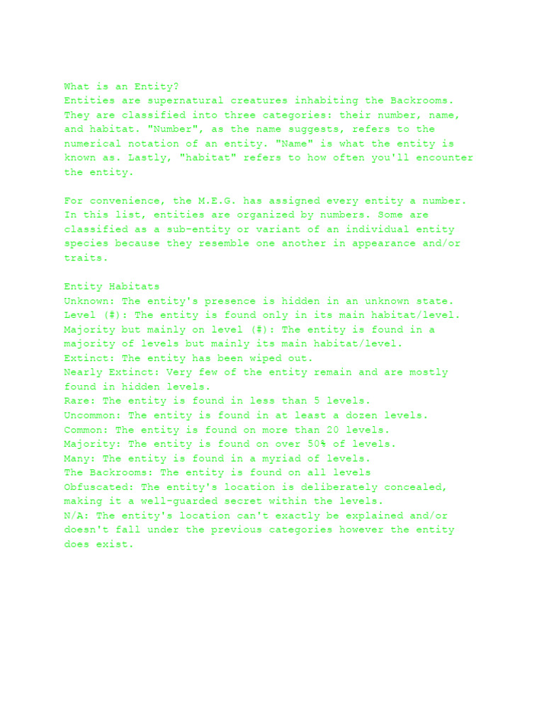 Understanding Backrooms Entities | PDF