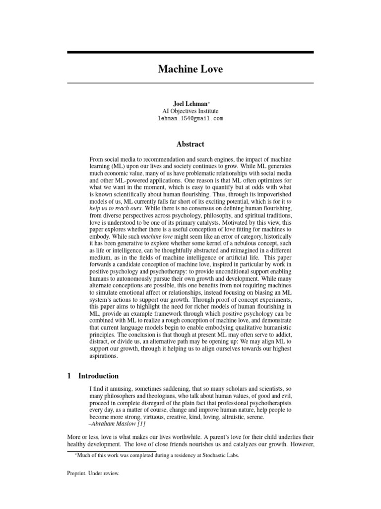 Machine Love Joel Lehman | PDF | Self Actualization | Love