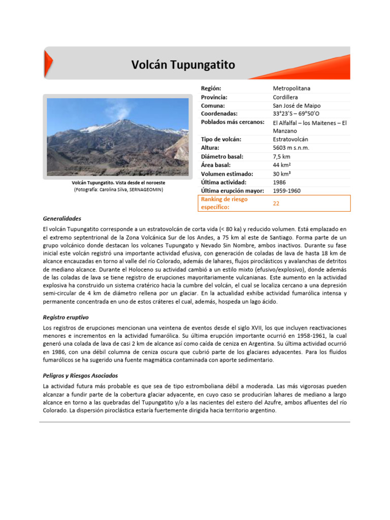 Erupción del Volcán Tupungato 1986 | PDF | Peligros geológicos | Petrología