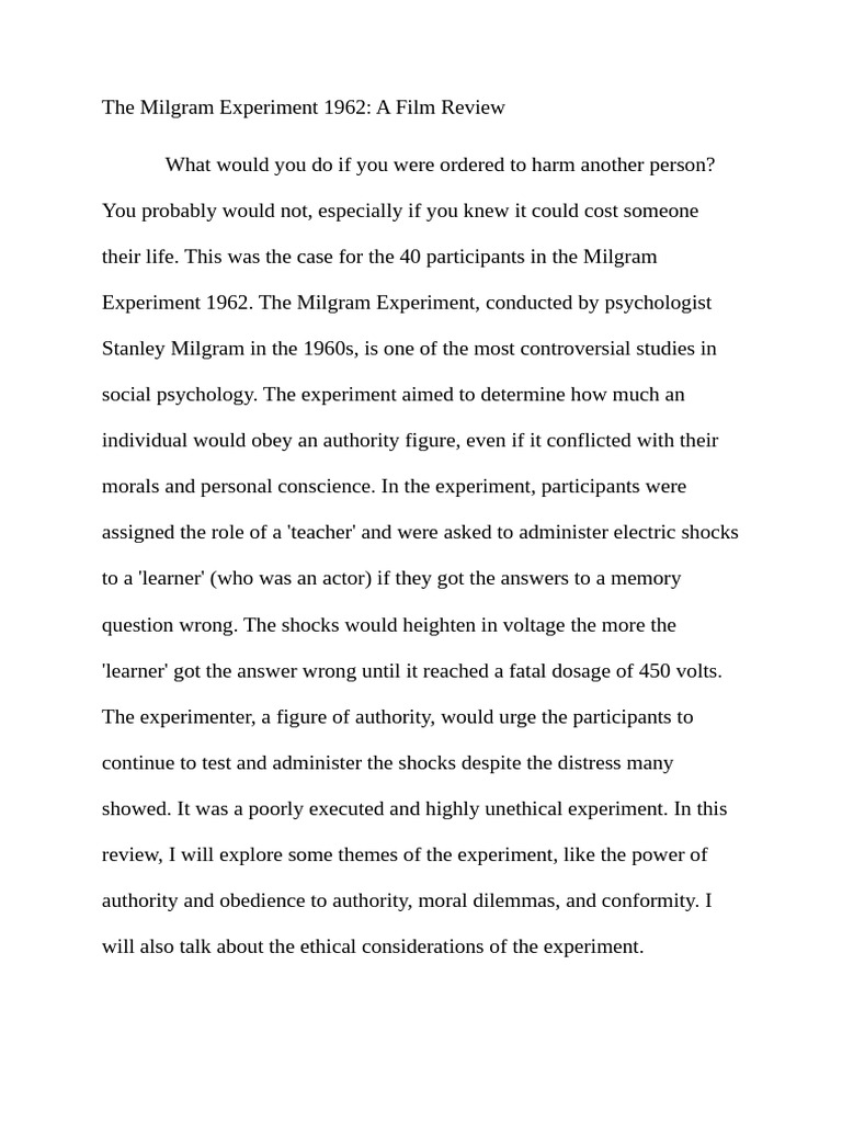 Milgram Experiment 1962: Ethical Insights | PDF | Psychology ...