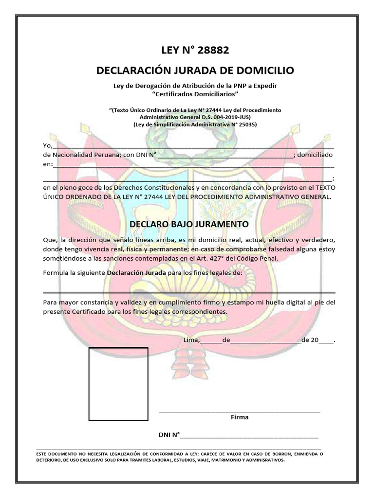 Declaración Jurada de Domicilio | PDF