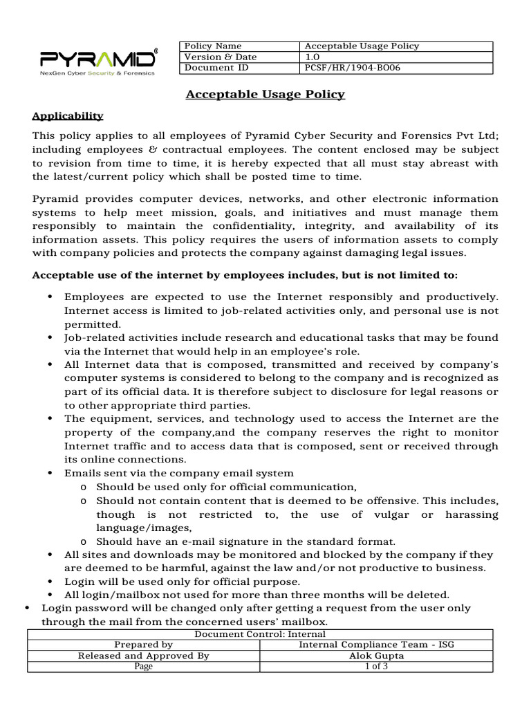 6 A - Acceptable Usage Policy | PDF | Internet | Copyright Infringement