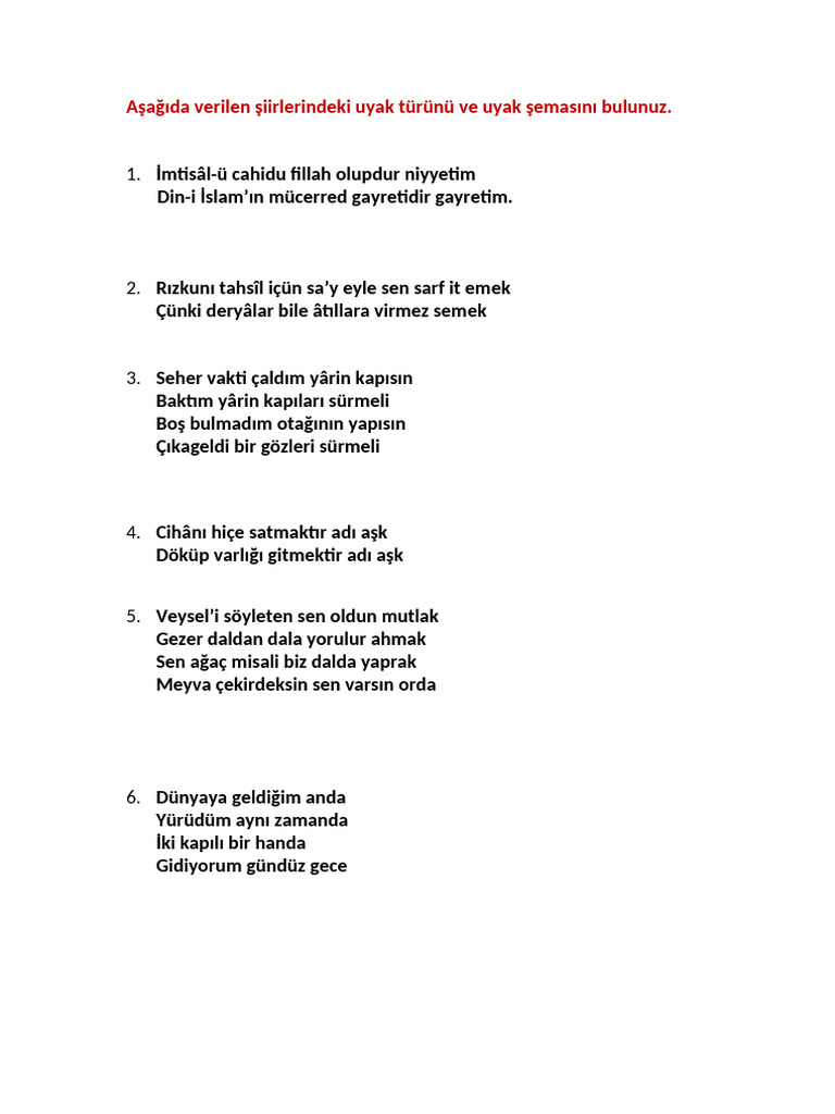 Uyak Redif Calisma Kagidi | PDF