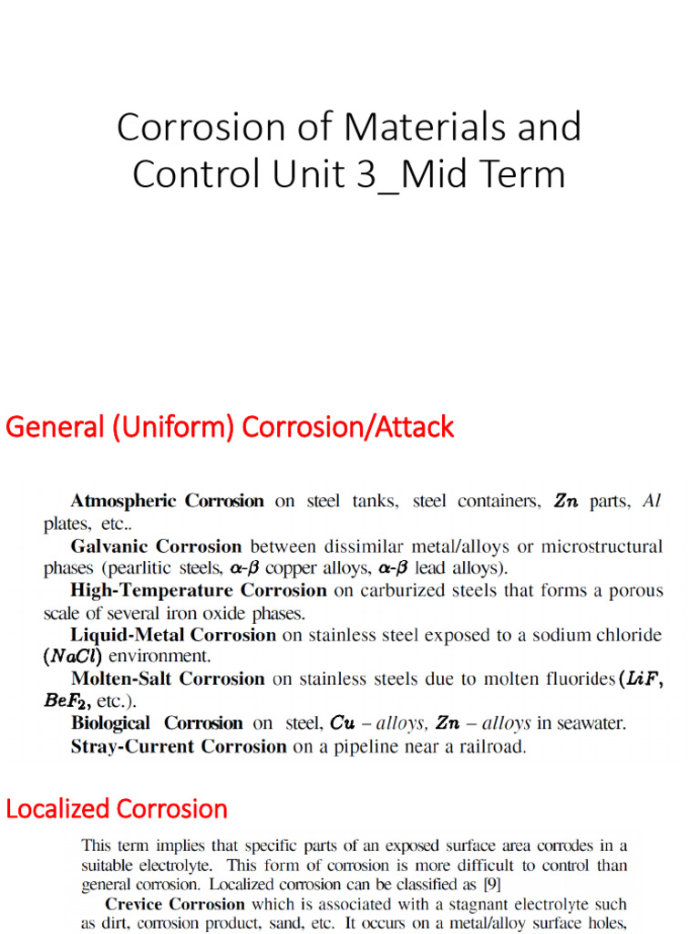 Corrosion of Materials and Control Unit 3 - Mid Term | PDF