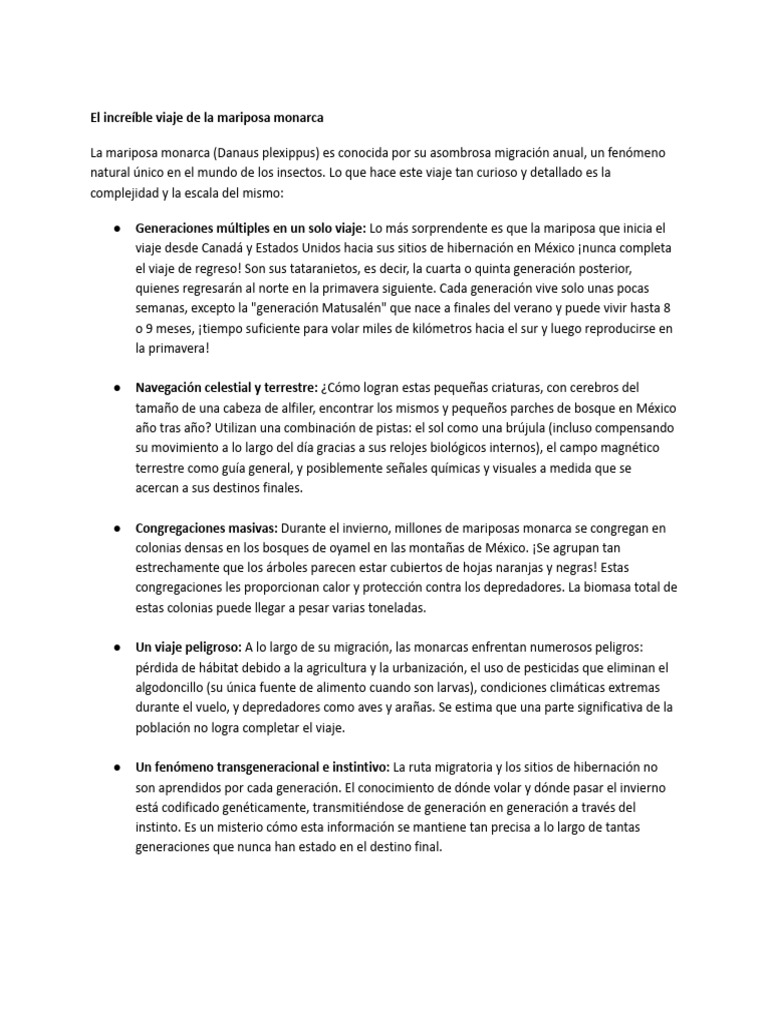El Increíble Viaje de La Mariposa Monarca | PDF | Zoología