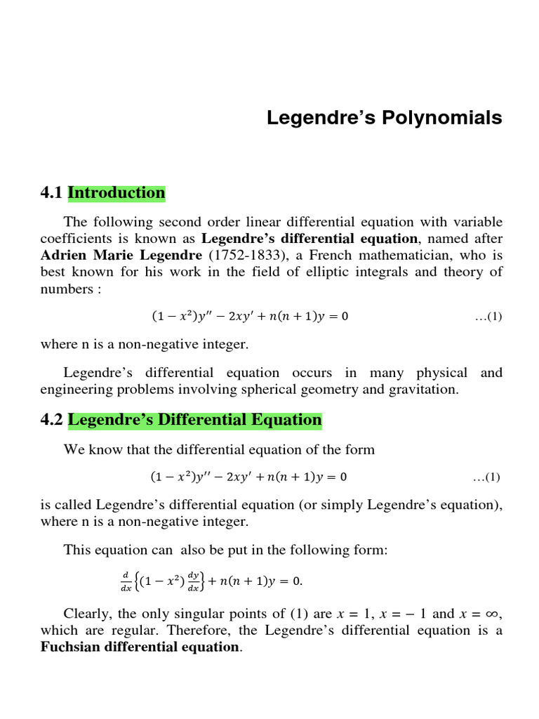 Lecture-Legendre Polynomial | PDF | Equations | Mathematical Concepts