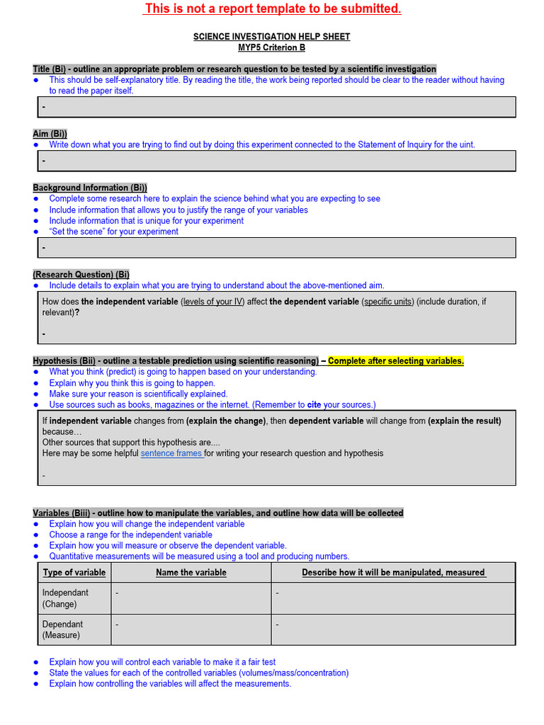 MYP5 Science Crit B Helpsheet | PDF | Dependent And Independent ...