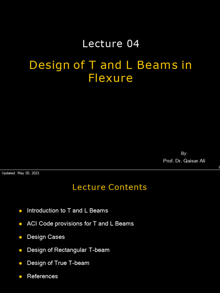 Lecture 04 Design of T and L Section Beams in Flexure Updated 05 05 2023 | PDF | Beam (Structure ...
