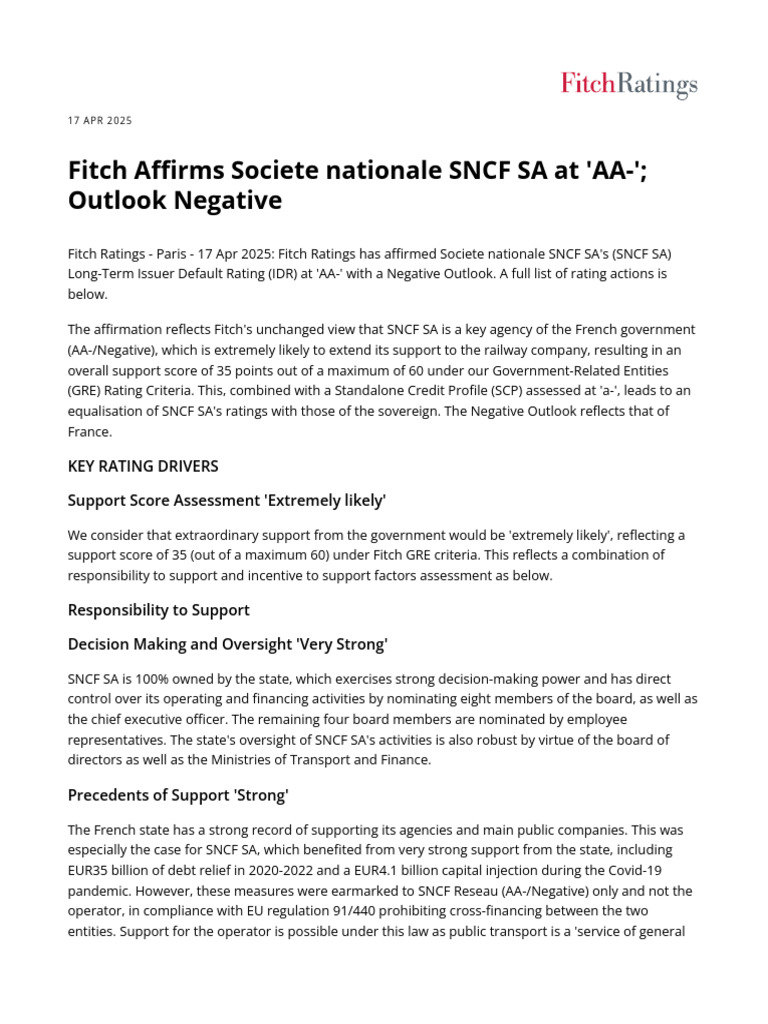 Fitch Rating Sncf Group April 2025 | PDF | Debt | Securities (Finance)