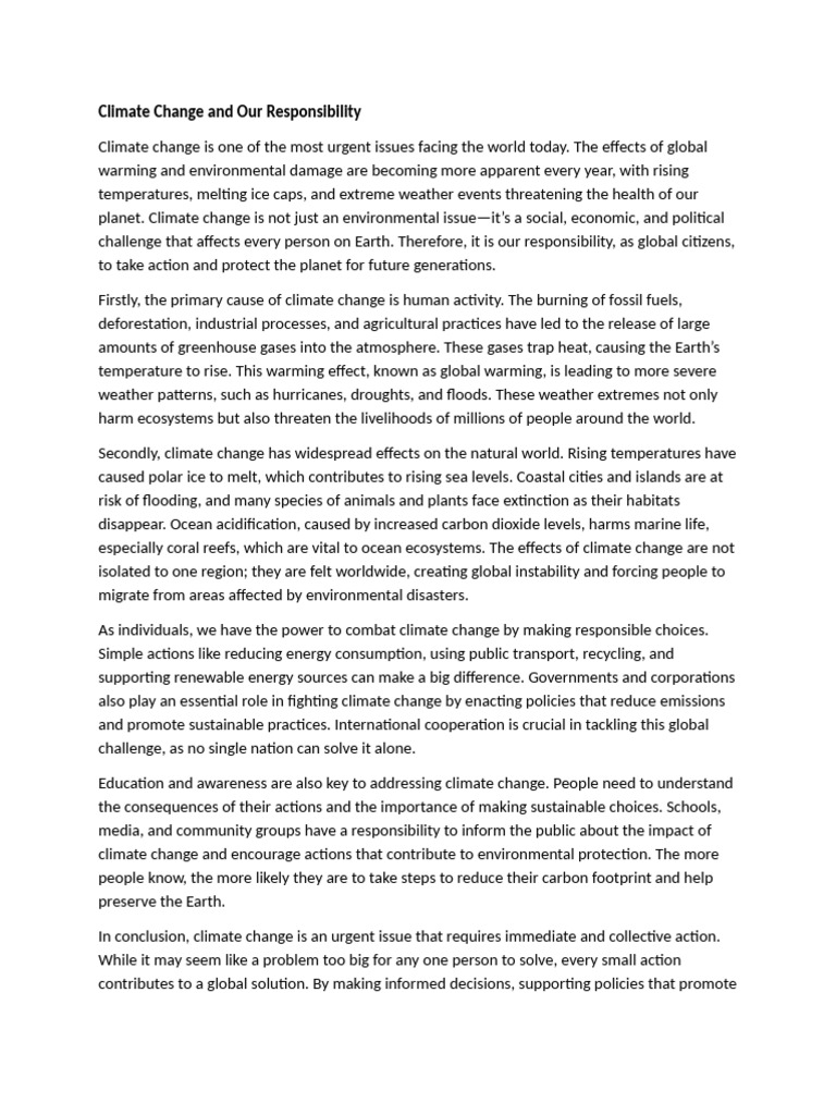 Our Responsibility in Climate Change | PDF | Climate Change | Human ...