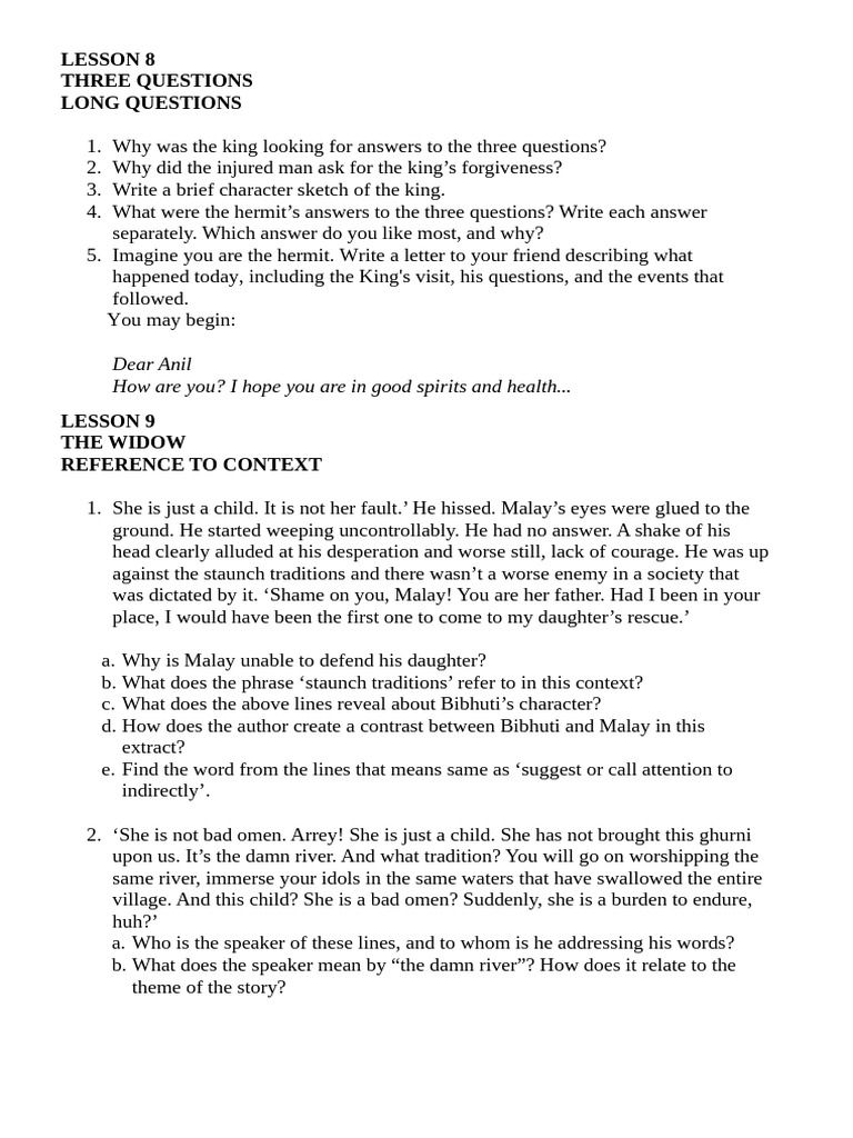 King’s Questions and Social Traditions | PDF