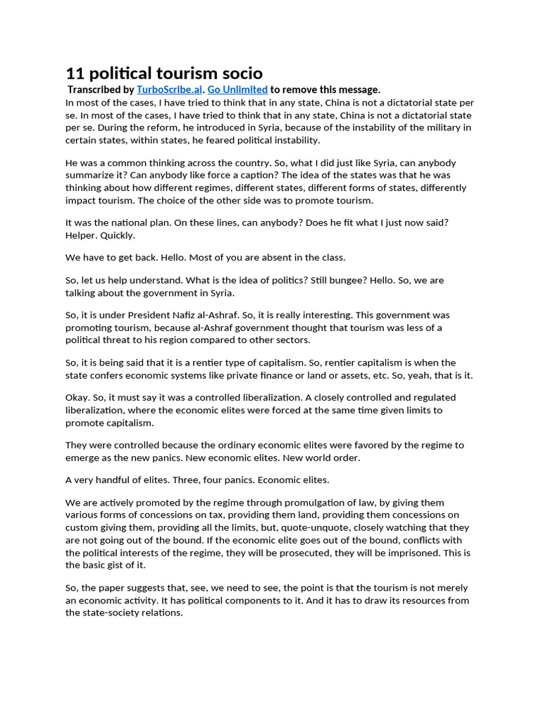 11 Political Tourism Socio | PDF | Tourism | Syria