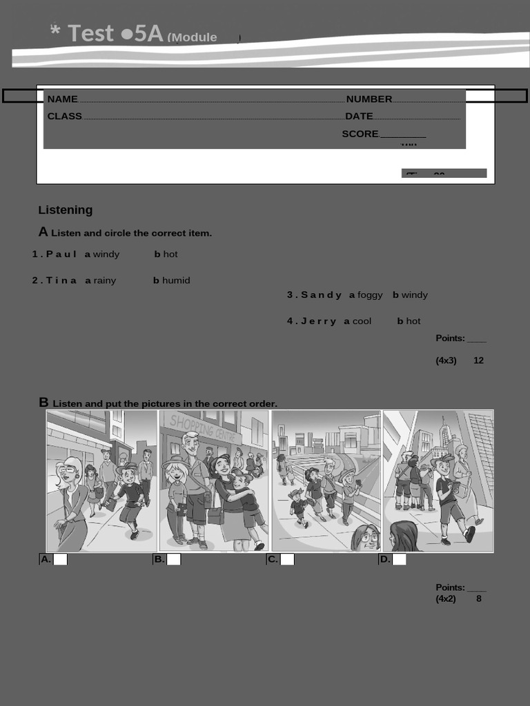 5A Listening and Reading Test for Kids | PDF