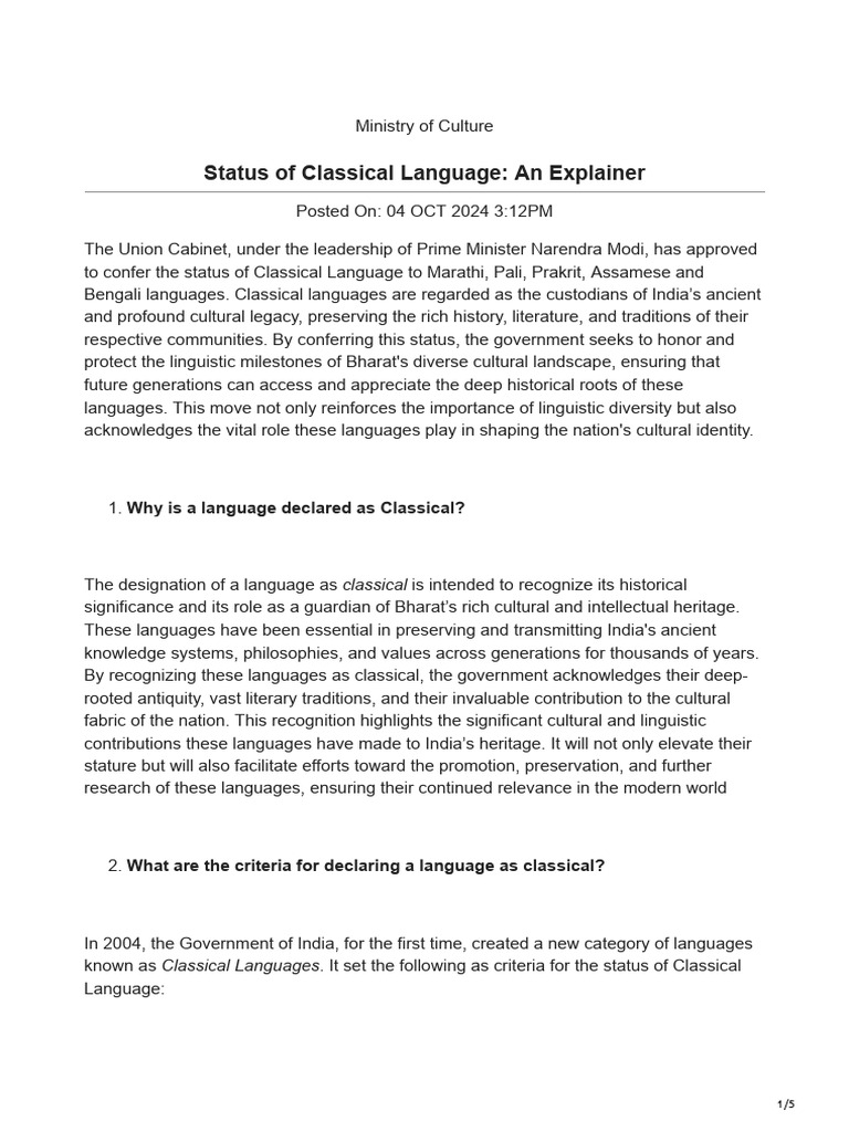 New Classical Languages in India | PDF | Languages Of India | Sanskrit
