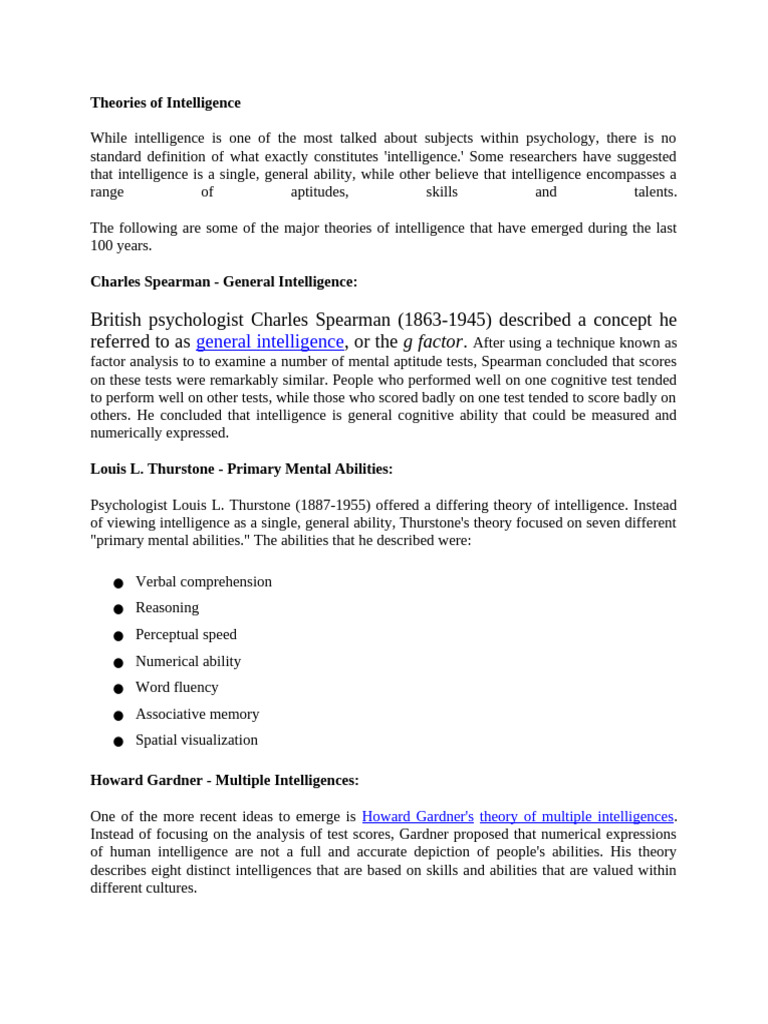 Theories of Intelligence | PDF | Wechsler Adult Intelligence Scale ...