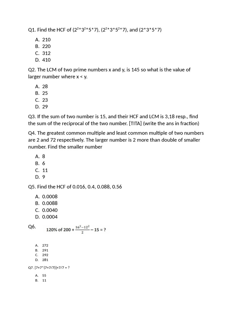 HCF, LCM, Simplification, Divisibility | PDF