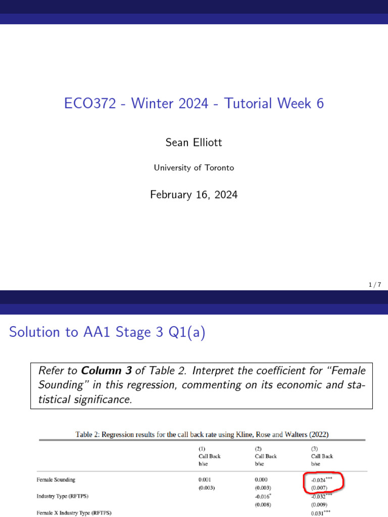 Week06 TutorialSlidesECO372 | PDF | Statistical Analysis | Teaching Mathematics