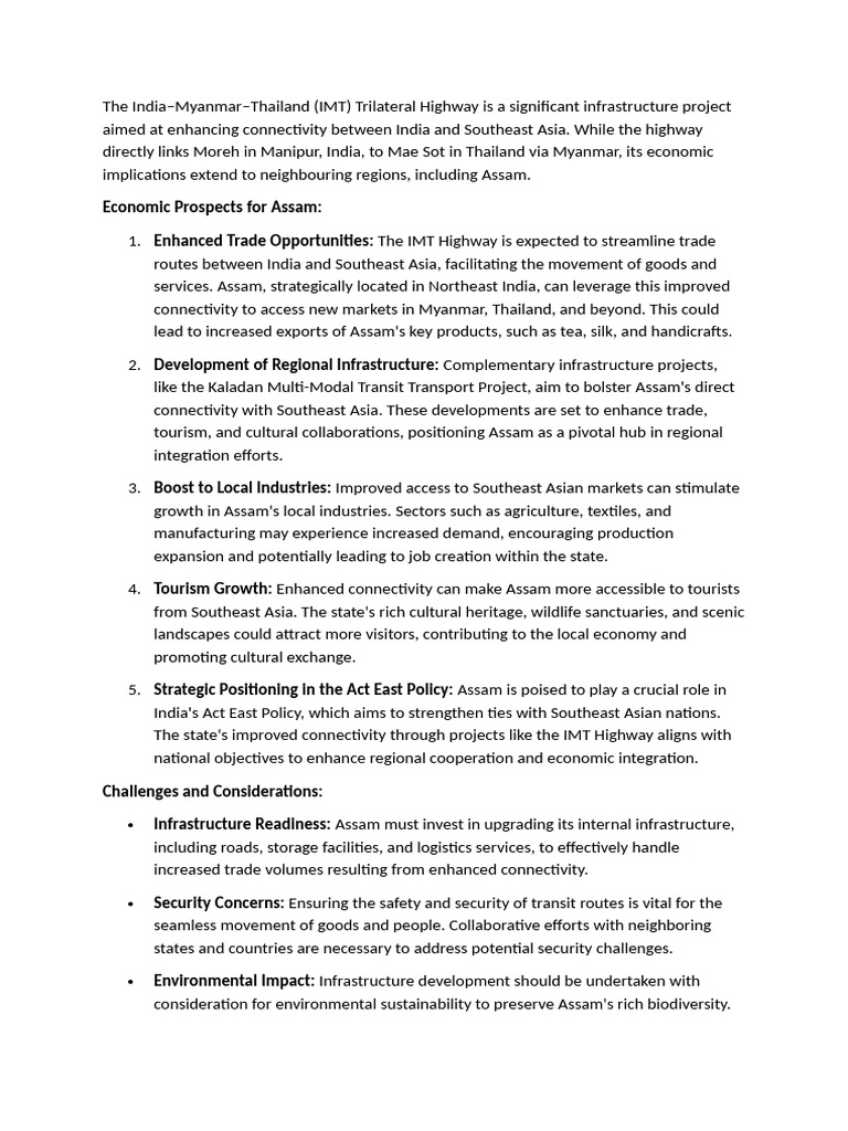 IMT Trilateral Highway and Assam | PDF | Economies