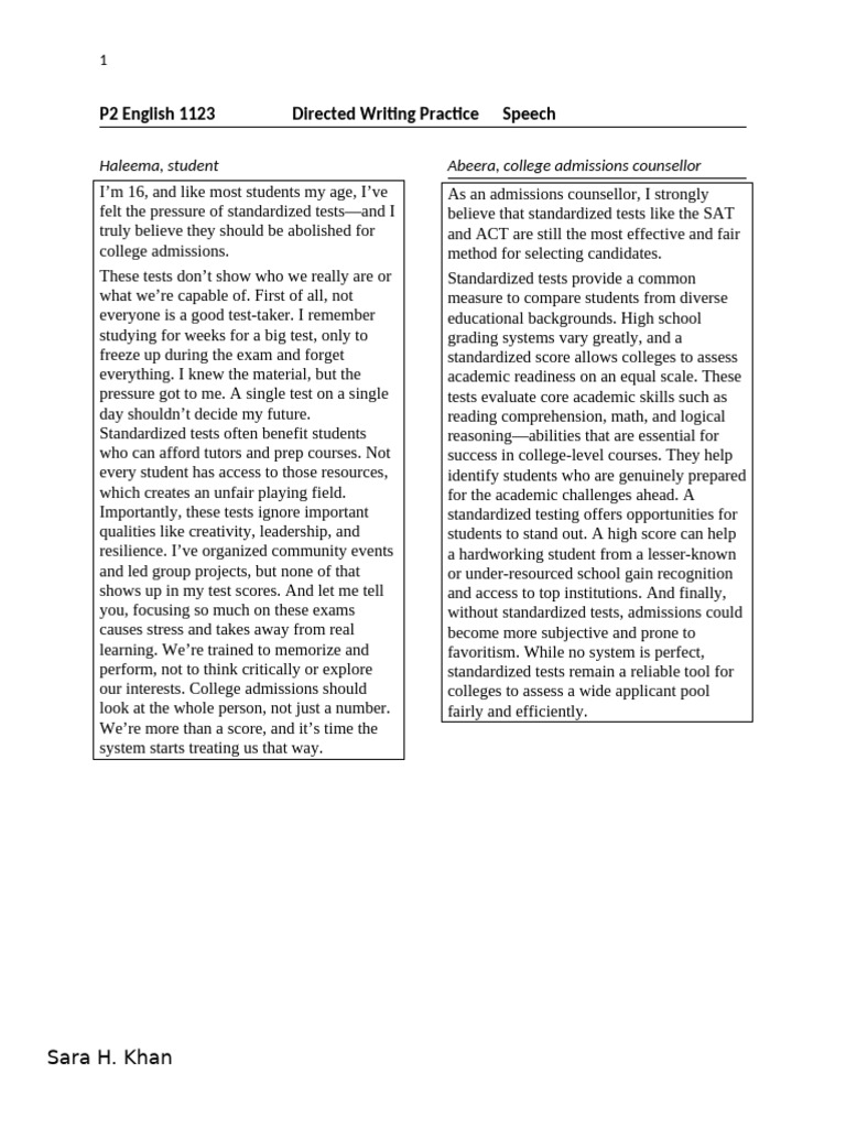 P2 English 1123 Speech Writing Practice | PDF | Standardized Tests ...
