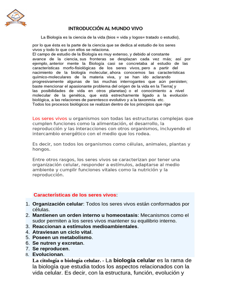 Introducción a los Seres Vivos | PDF | Biología | Organismos