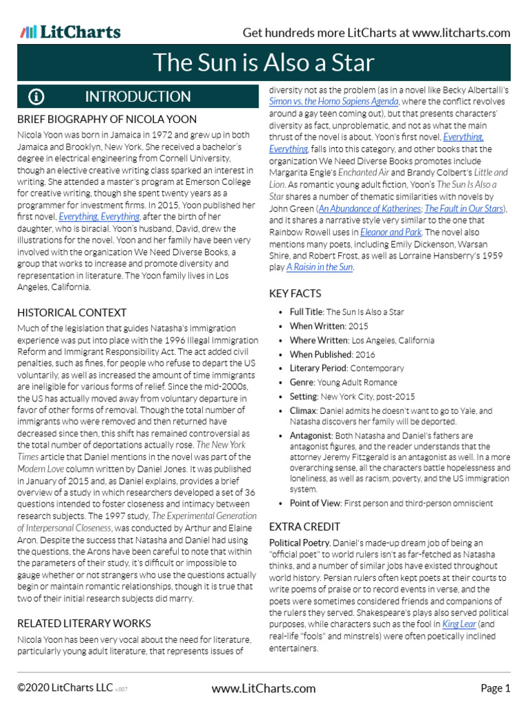 The Sun Is Also A Star LitChart | PDF | Reason