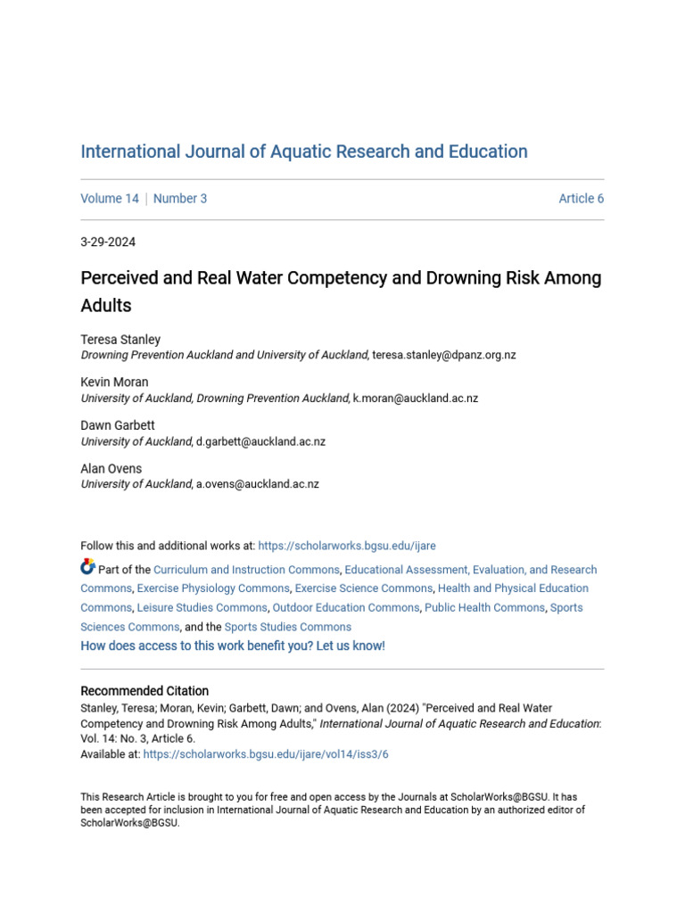 Water Competency and Drowning Risk in Adults | PDF | Swimming | Risk