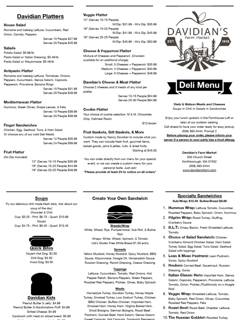 Davidian Deli Menu Final 2022 PDF | PDF | Salad | Turkey Meat