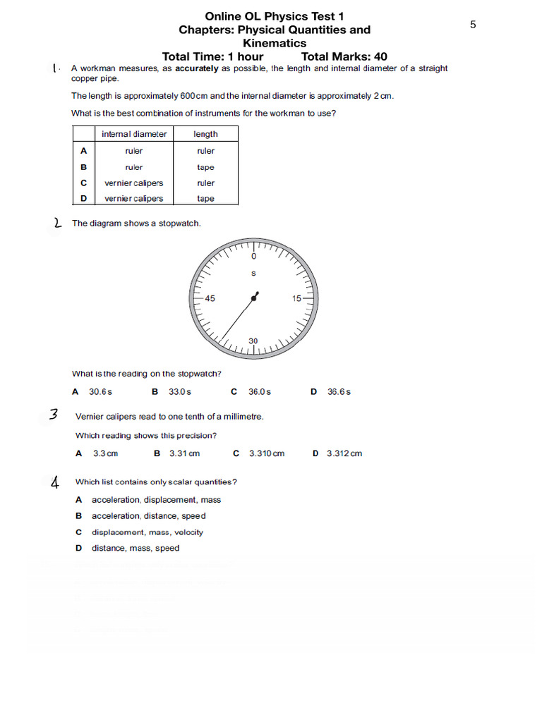 (27652) Online OL Physics Test Chapter 1 and 2 | PDF | Speed | Acceleration