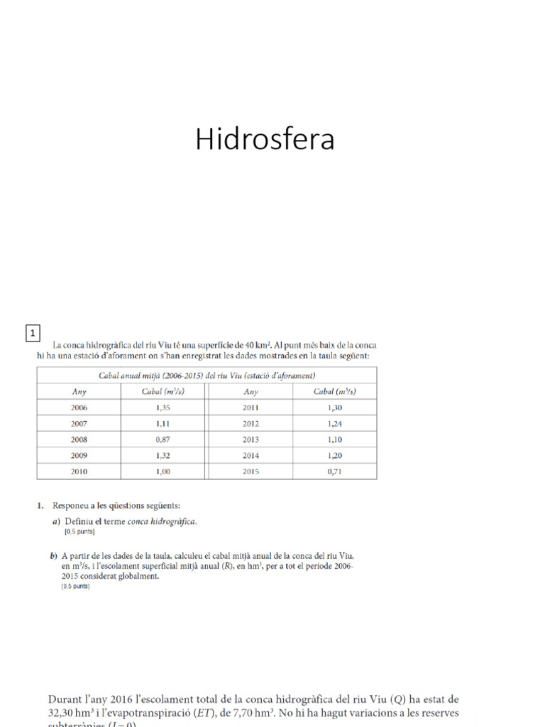 Exercisis Hidrosfera | PDF