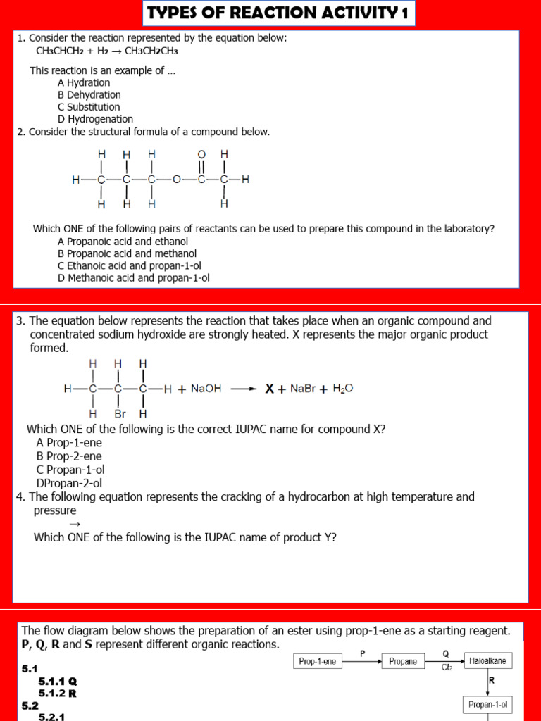 Grade 12progressive Organic Reaction Questions | PDF | Polymers | Polymerization