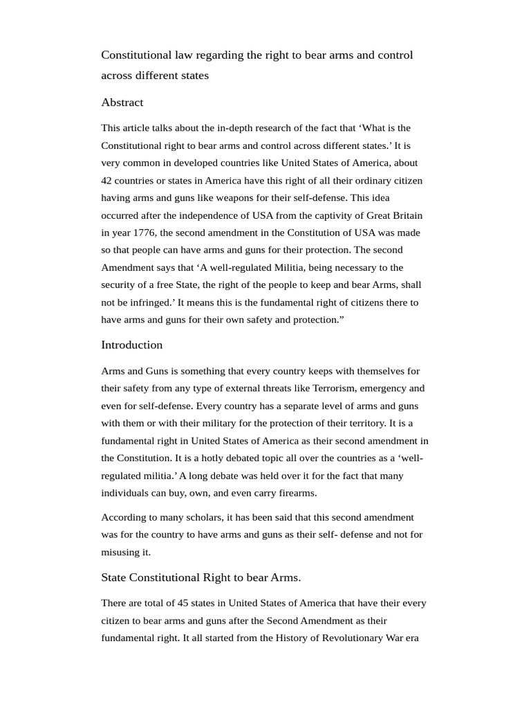 Constitutional Law Regarding The Right To Bear Arms and Control Across ...