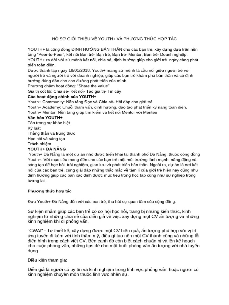 H Sơ Youth+ Và Phương TH C H P Tác | PDF