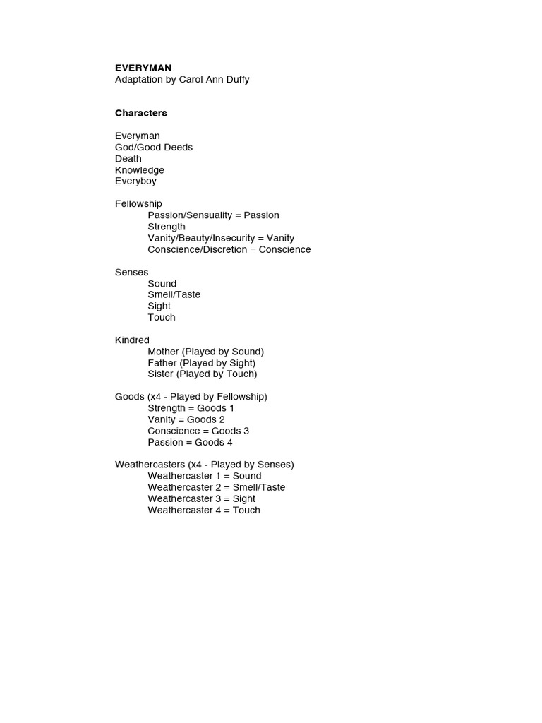EVERYMAN Adaptation by Carol Ann Duffy. Characters. Everyman God - Good ...