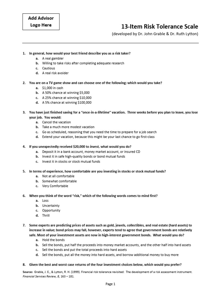Grable & Lytton Risk Tolerance Scale | PDF | Investing | Bonds (Finance)