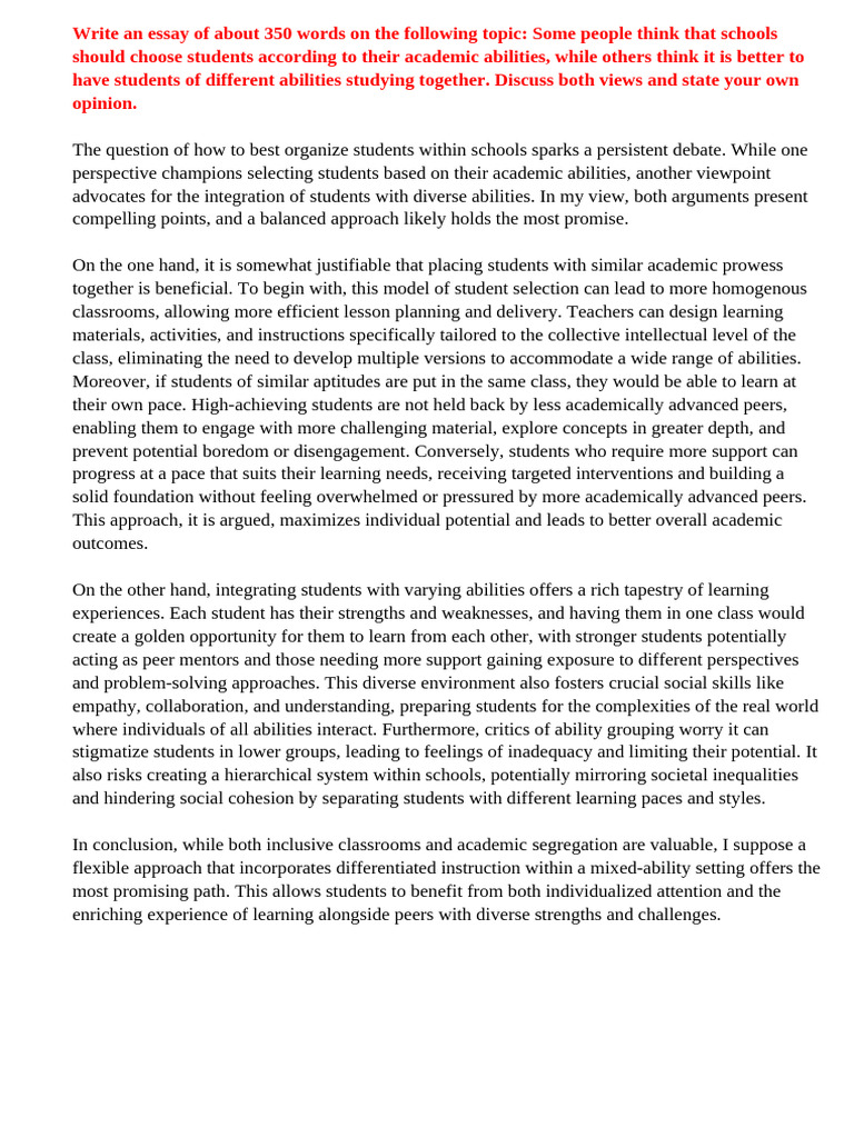 Choose Students According To Academic Abilities and Students of ...